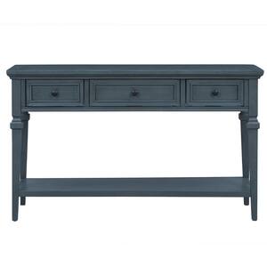 ANBAZAR Navy Blue 50 in. Rectangle Retro Console Table with 3-Drawers ...