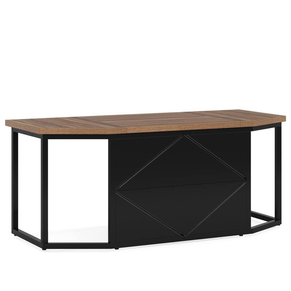 BYBLIGHT Moroni 62.9 in. Rectangular Brown Engineered Wood Computer ...