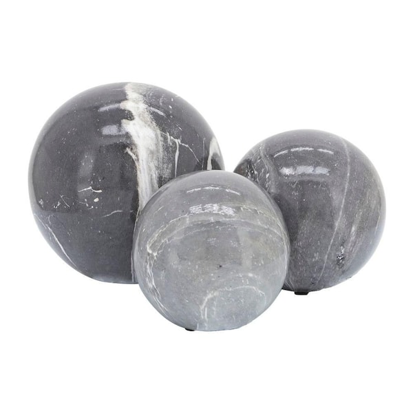 Liv & Skye 6 in. x 6 in. Gray Stoneware Marble Look Orbs (Set of 3 ...