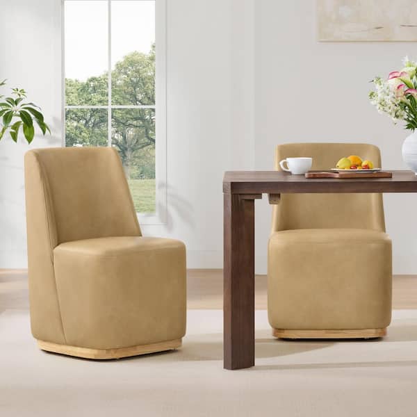 Spruce & Spring Oberon Tan Faux Leather Modern Dining Chairs with ...