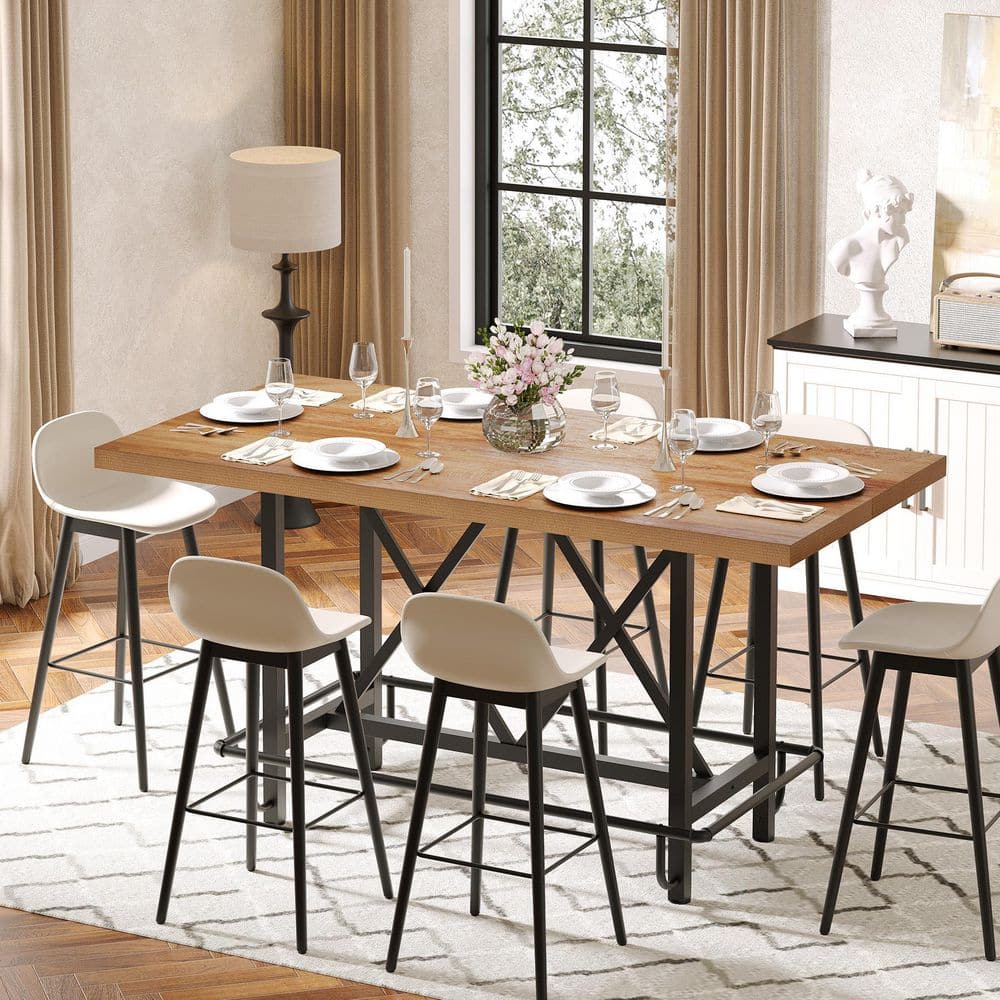 BYBLIGHT Roesler Modern Brown Wood 62.89" in. 4 Legs Base Counter ...