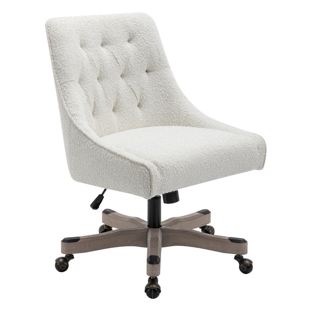 OSP Home Furnishings Tindal Boucle Fabric Adjustable Height Office Chair in White with Rustic ...