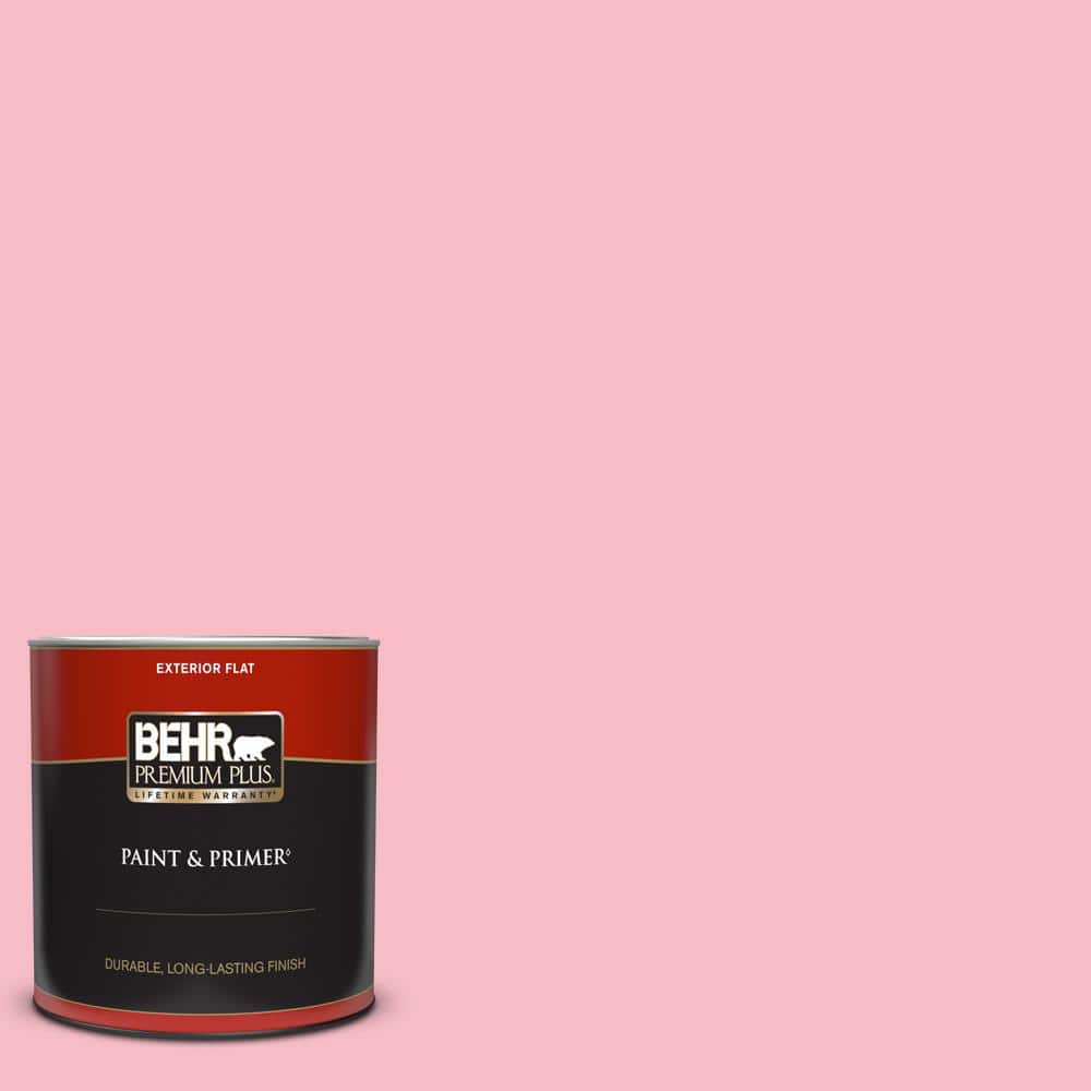 BEHR PREMIUM PLUS 1 qt. #120C-2 Pink Punch Flat Exterior Paint & Primer ...