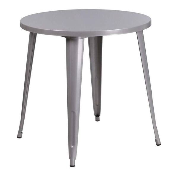 Commercial Grade 30 in. Round Silver Metal Indoor-Outdoor Table ...