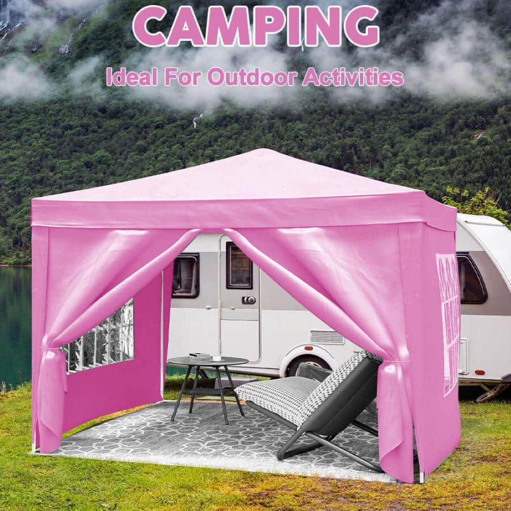 HOTEBIKE 10 ft. x 10 ft. Pink Outdoor Canopy Portable Party Tent with 4 ... HOTEBIKE 10 ft. x 10 ft. Pink Outdoor Canopy Portable Party Tent with 4 ...