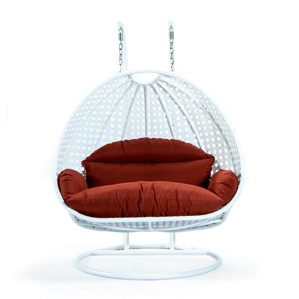 Leisuremod White Wicker Hanging 2-Person Egg Swing Chair Porch Swing ...
