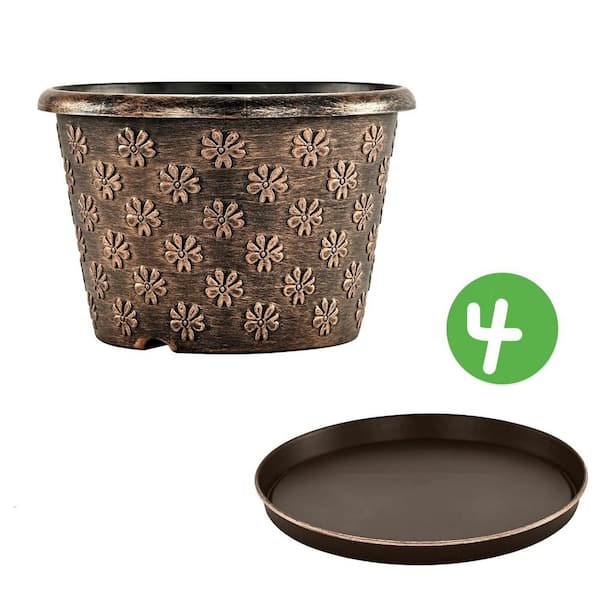 ELSTRAND EVOKE LLC 16" Large Plastic Planter Pots 4-Pack - Resin, Retro ...