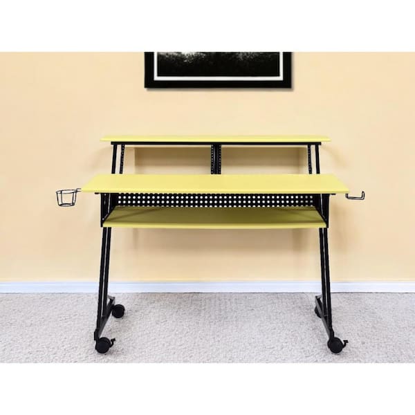 HomeRoots 47 in. Rectangular Yellow Metal 0-Drawer Computer Desks ...