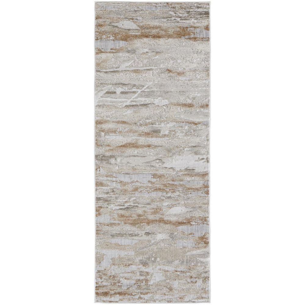 HomeRoots 3 ft. X 12 ft. Tan and Ivory Abstract Area Rug 2000514146 ...