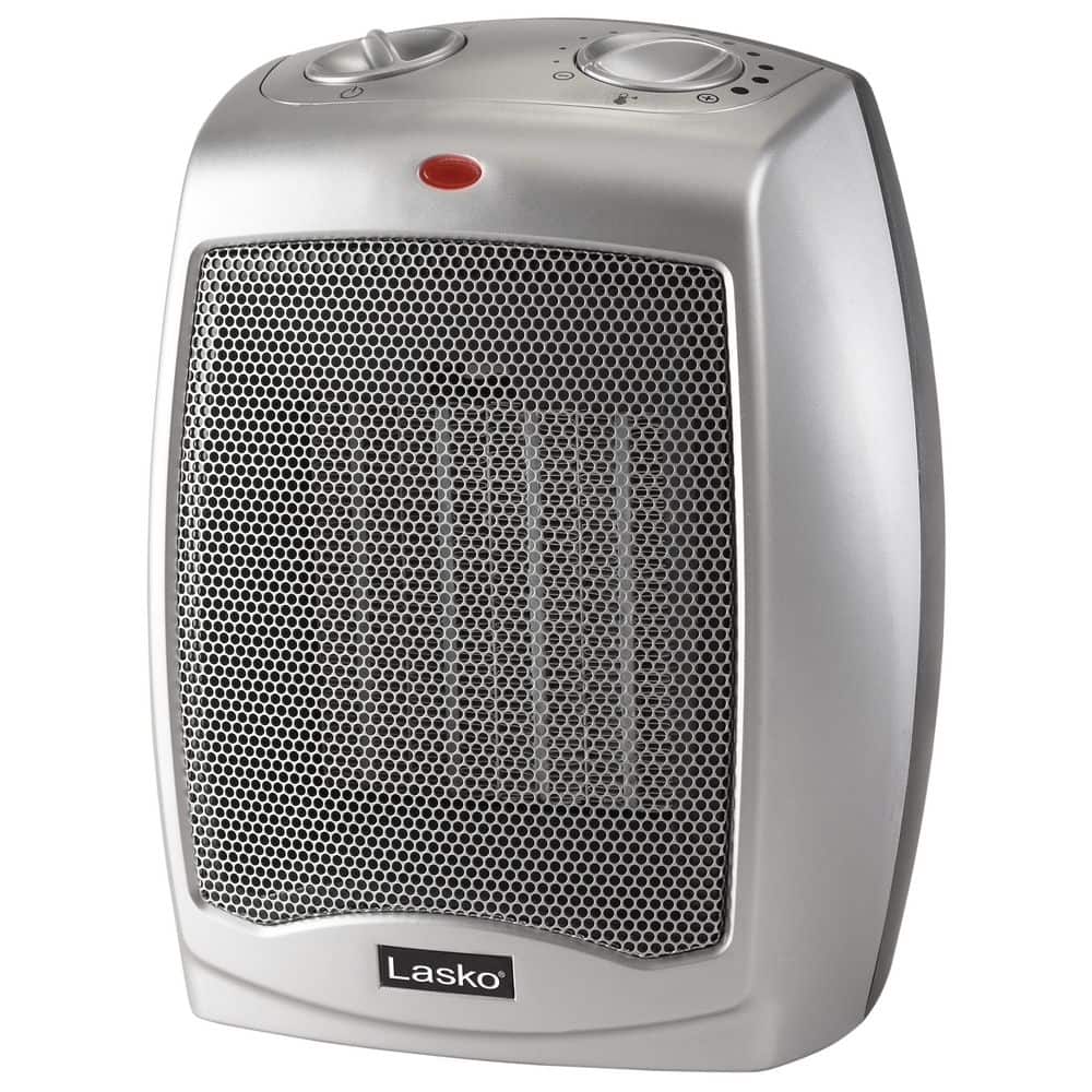 Lasko 1500W 9.2 in. Gray Electric Tabletop Ceramic Space Heater with Adjustable Thermostat and ...