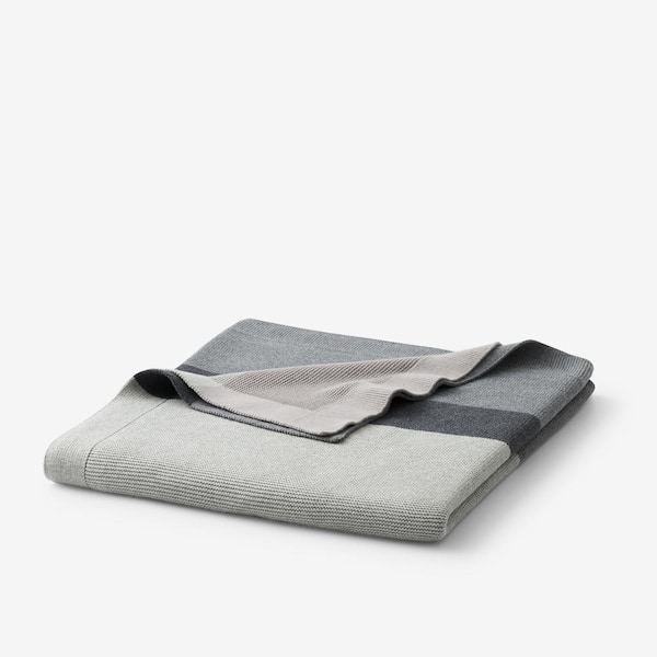 The Company Store Company Cotton All Season Stripe Grey Throw Blanket ...