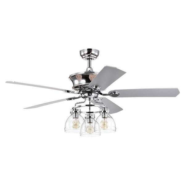 Sunpez 52 in. Indoor Farmhouse Chrome Glass Shade Ceiling Fan with ...