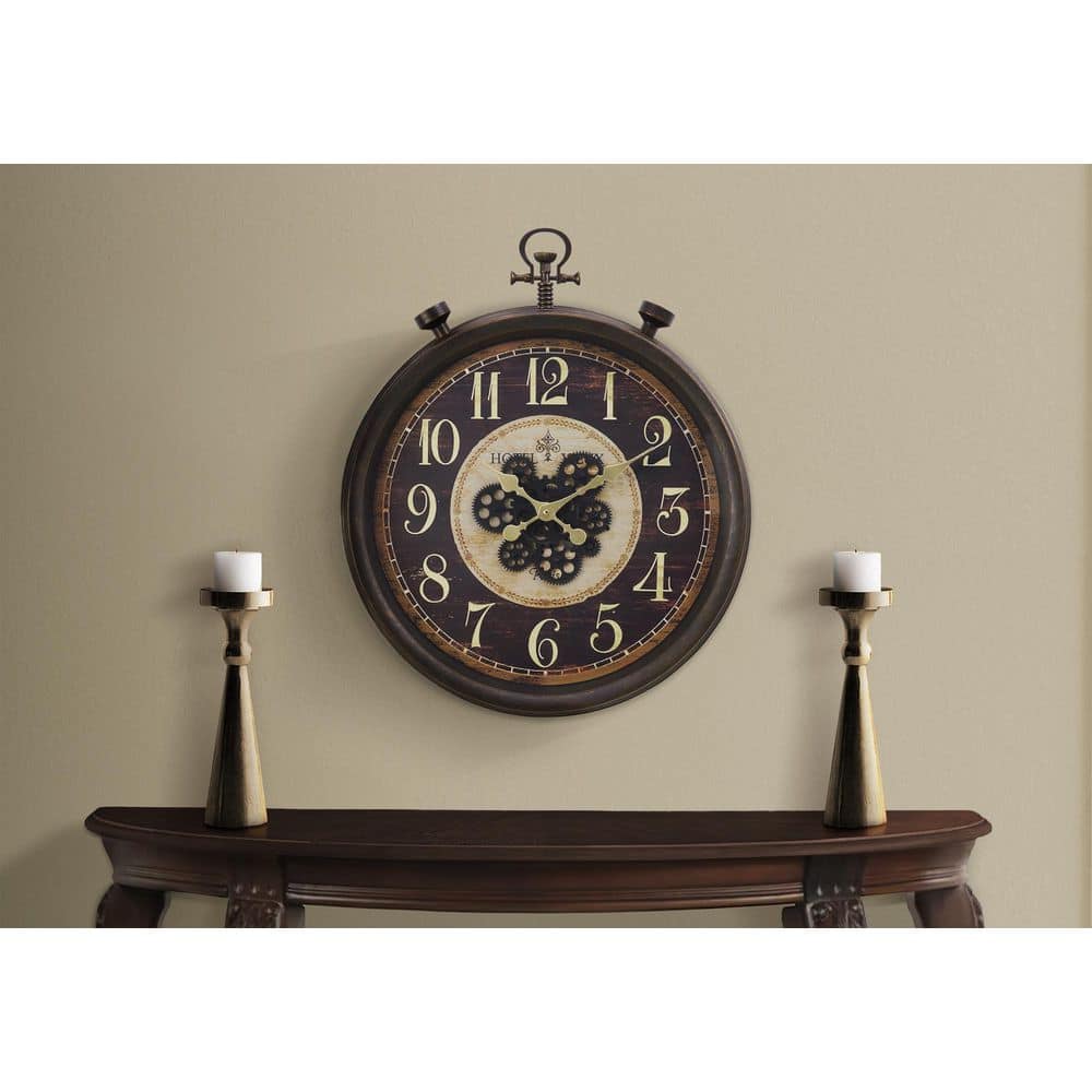 24 in. Round Traditional Brown Analog Wall Clock CKJY2311-B - The Home ...