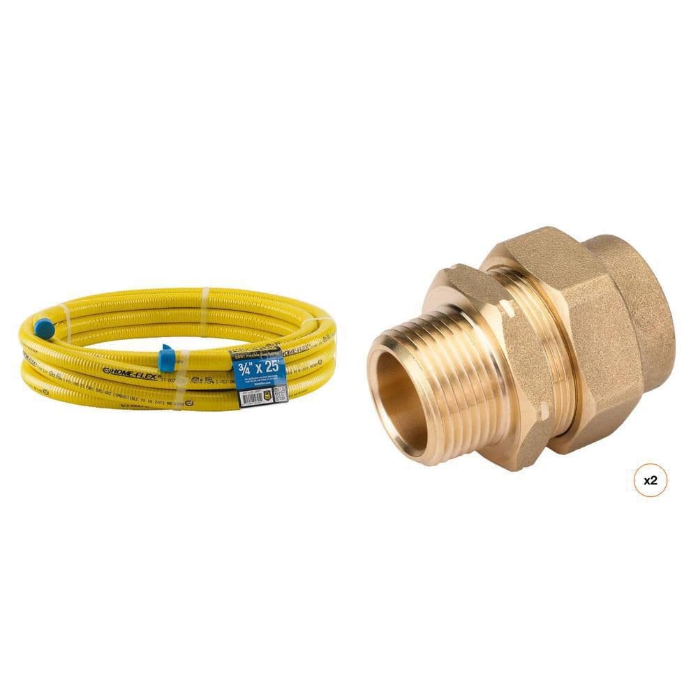 HOME-FLEX 3/4 in. CSST x 25 ft. Corrugated Stainless Steel Tubing and 3 ...