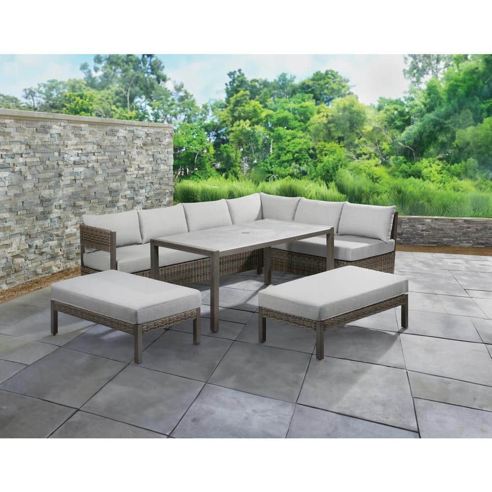 Hampton Bay Harrisview 5-Piece Wicker Outdoor Sectional with Mushroom ...