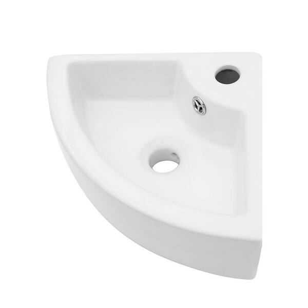 TCYO 5 in. Ceramic Wall-Mounted Triangle Bathroom Sink in White ...