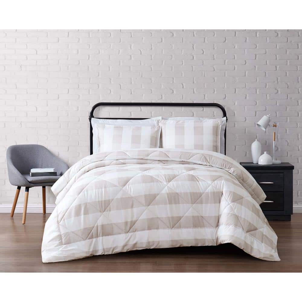 Truly Soft Buffalo Plaid Khaki Full/Queen Comforter Set CS2093KHFQ-1500 ...