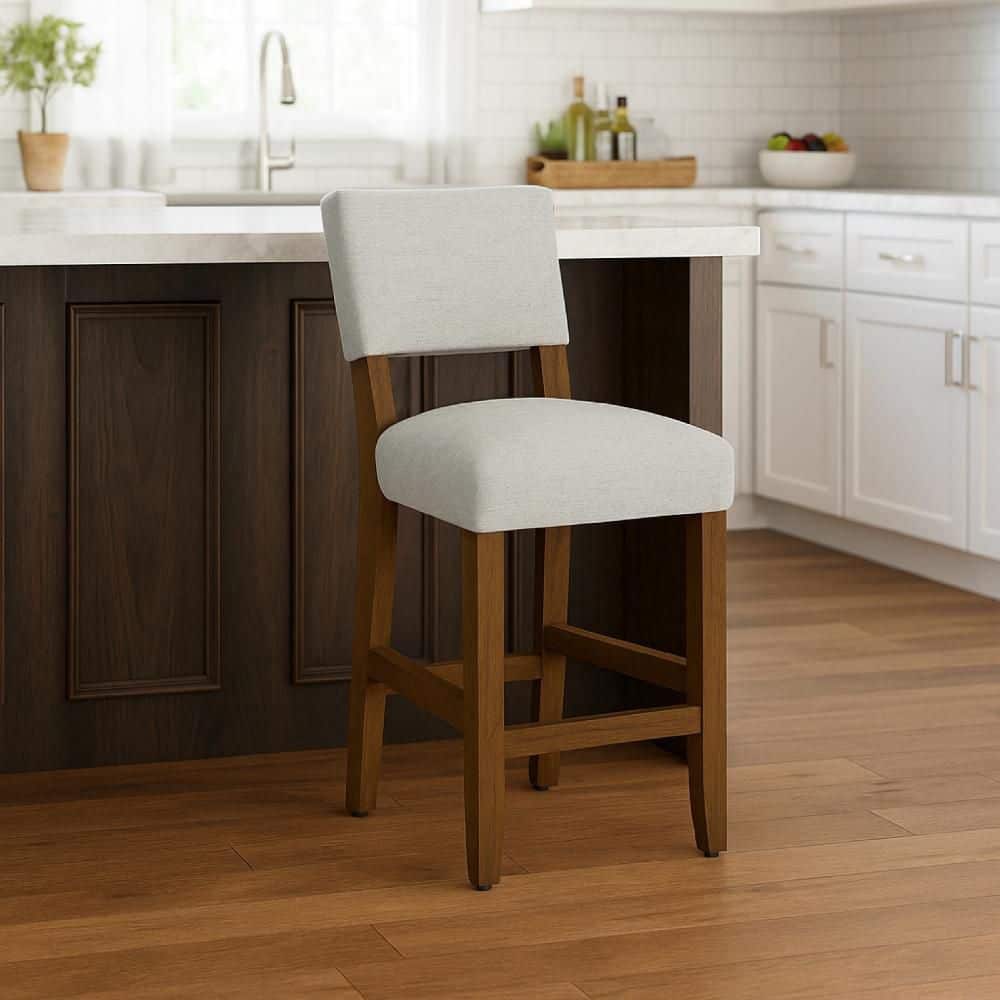 Benjara Bowo 38.5 in. Walnut Brown and Gray Wood Counter Stool Chair ...