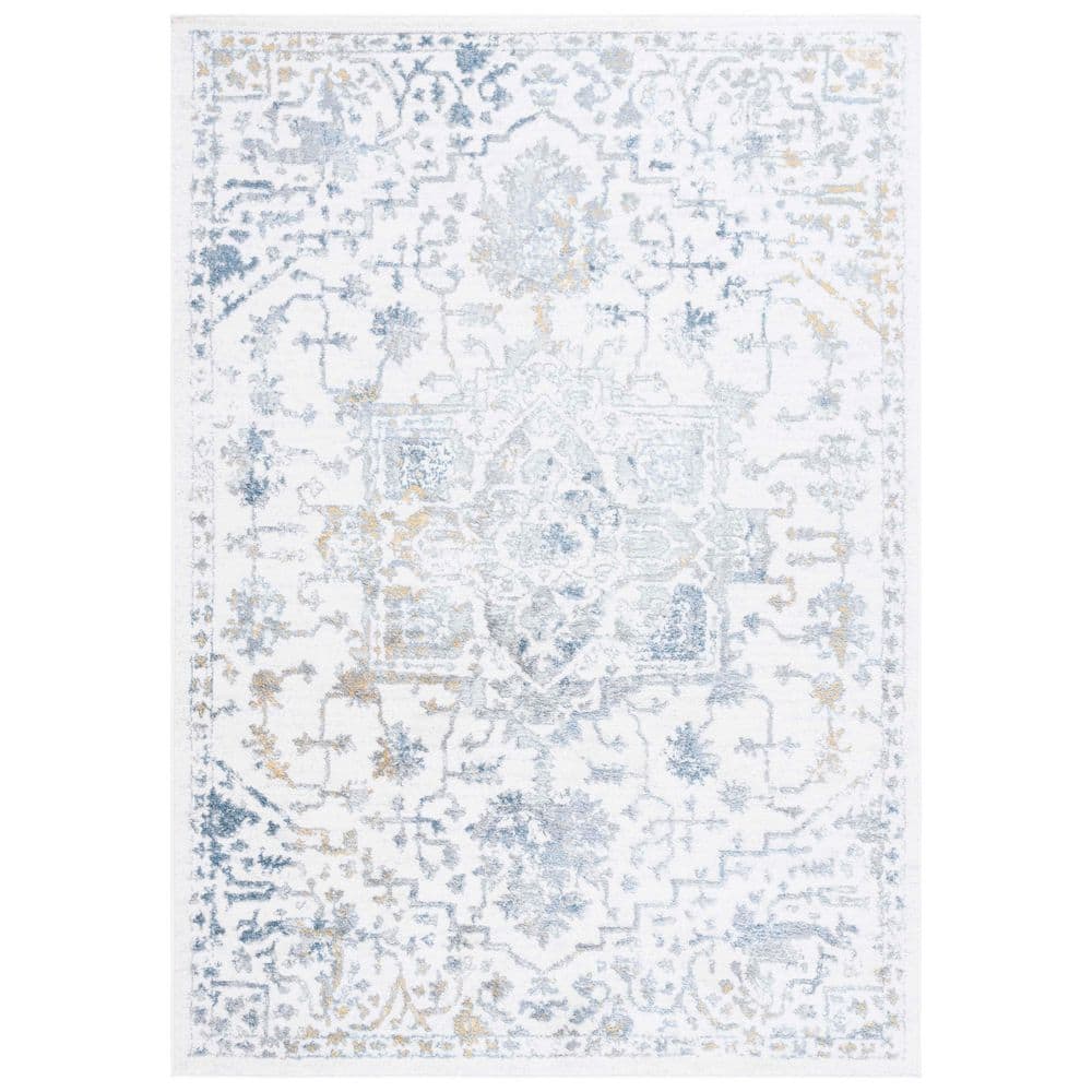 SAFAVIEH Layla 4 ft. x 6 ft. Ivory Gray/Blue Distressed Ornate Area Rug ...