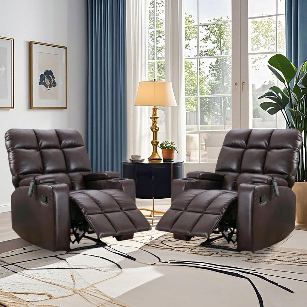 Bestier (Set of 2) 34 in. Dark Brown Multi-Function Faux Leather ...