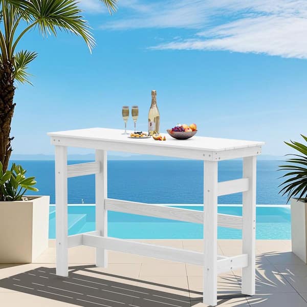 JEAREY HDPE Rectangle Plastic Bar Height Outdoor Dining Table in White ...
