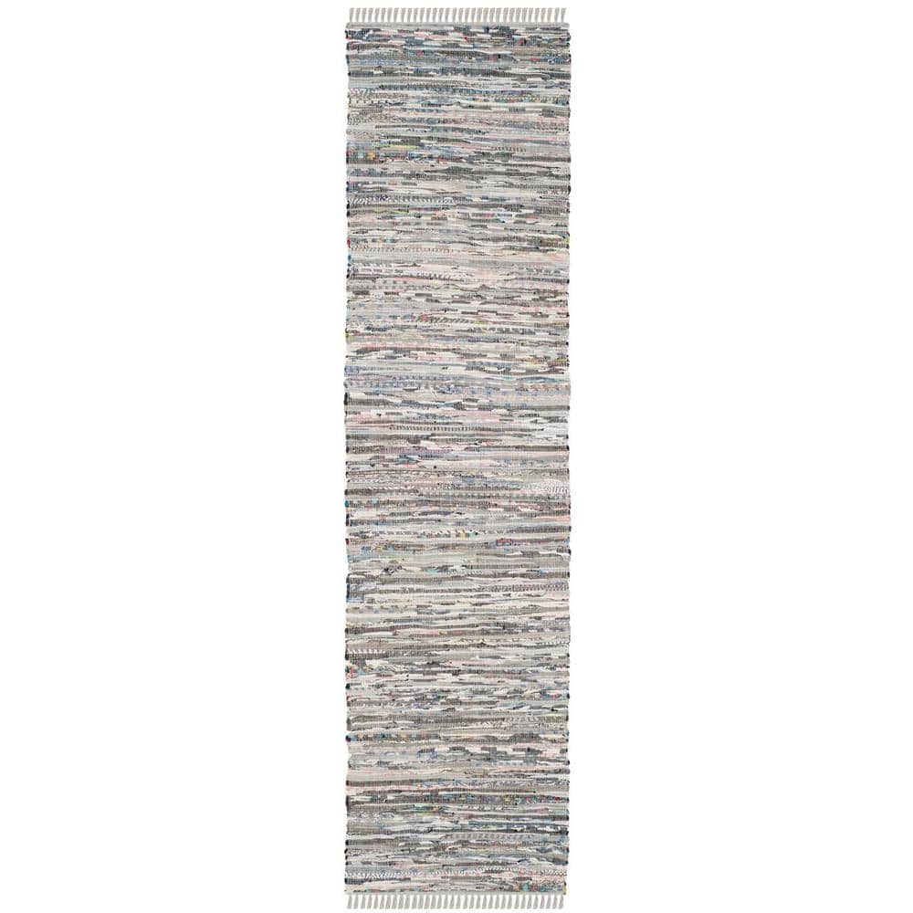 SAFAVIEH Rag Rug Grey 2 ft. x 8 ft. Striped Runner Rug RAR121A-28 - The ...