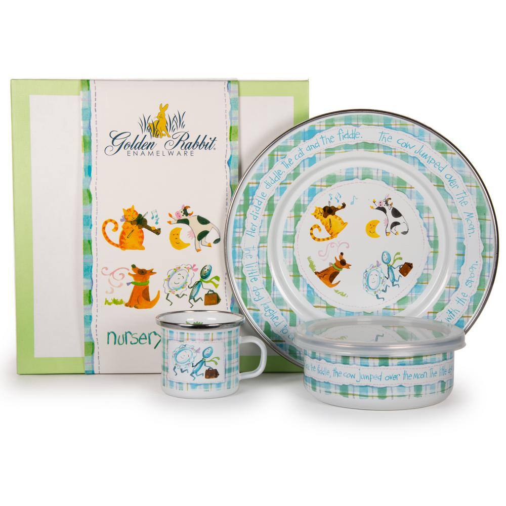 Golden Rabbit Nursery Rhyme 3-Piece Feeding Set with Plate Bowl and Mug ...