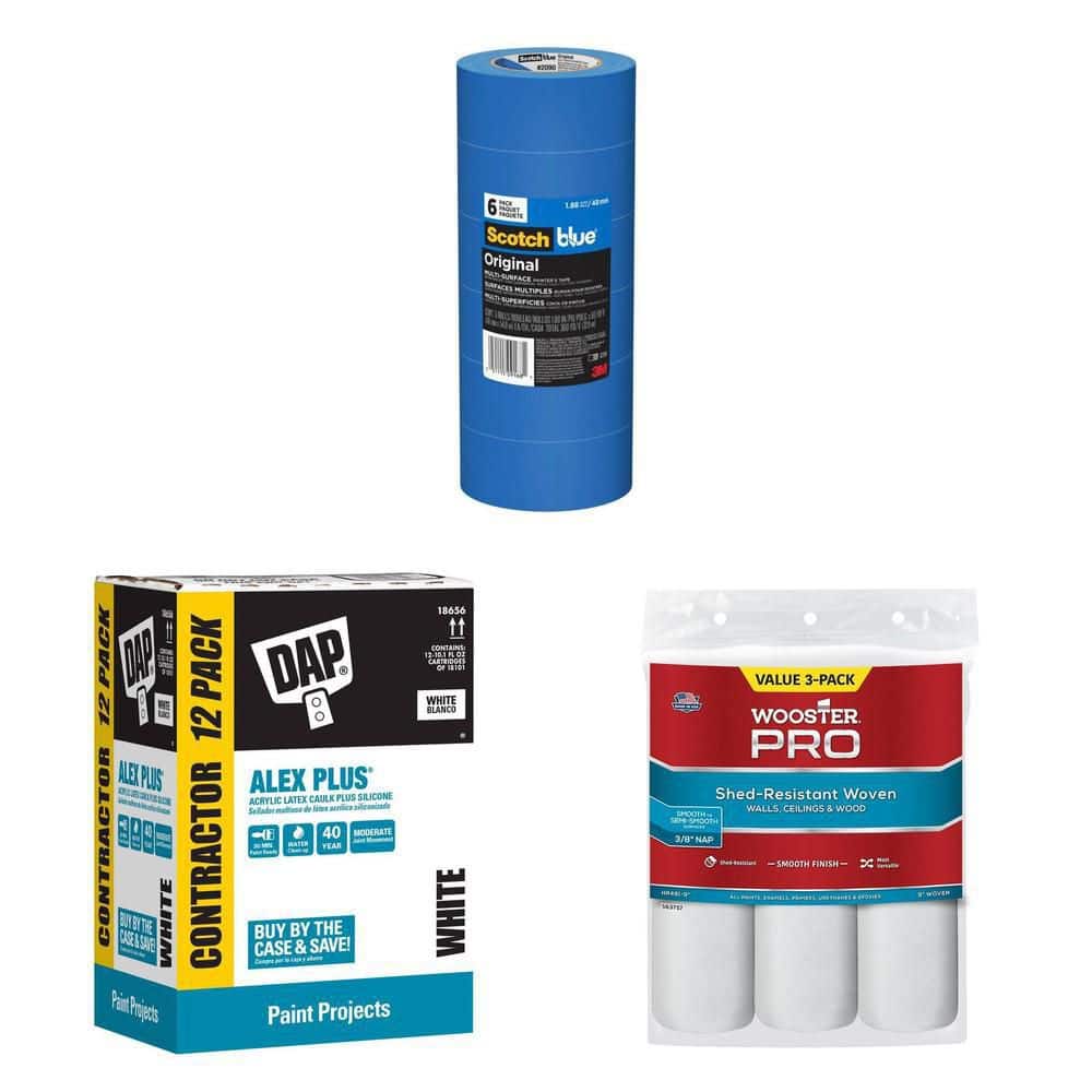 ScotchBlue Tape (6-Pack), Alex Plus Caulk (12-Pack), 9 in. Roller Cover ...