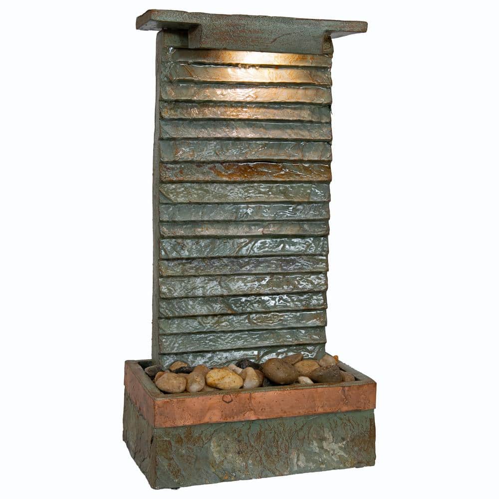 Sunnydaze 19.5 in. Slate Ridge Outdoor Waterfall Fountain with Light ...