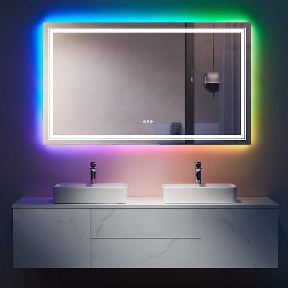 Iridescent 60 in. W x 36 in. H Rectangular Frameless RGB LED Lighted ...