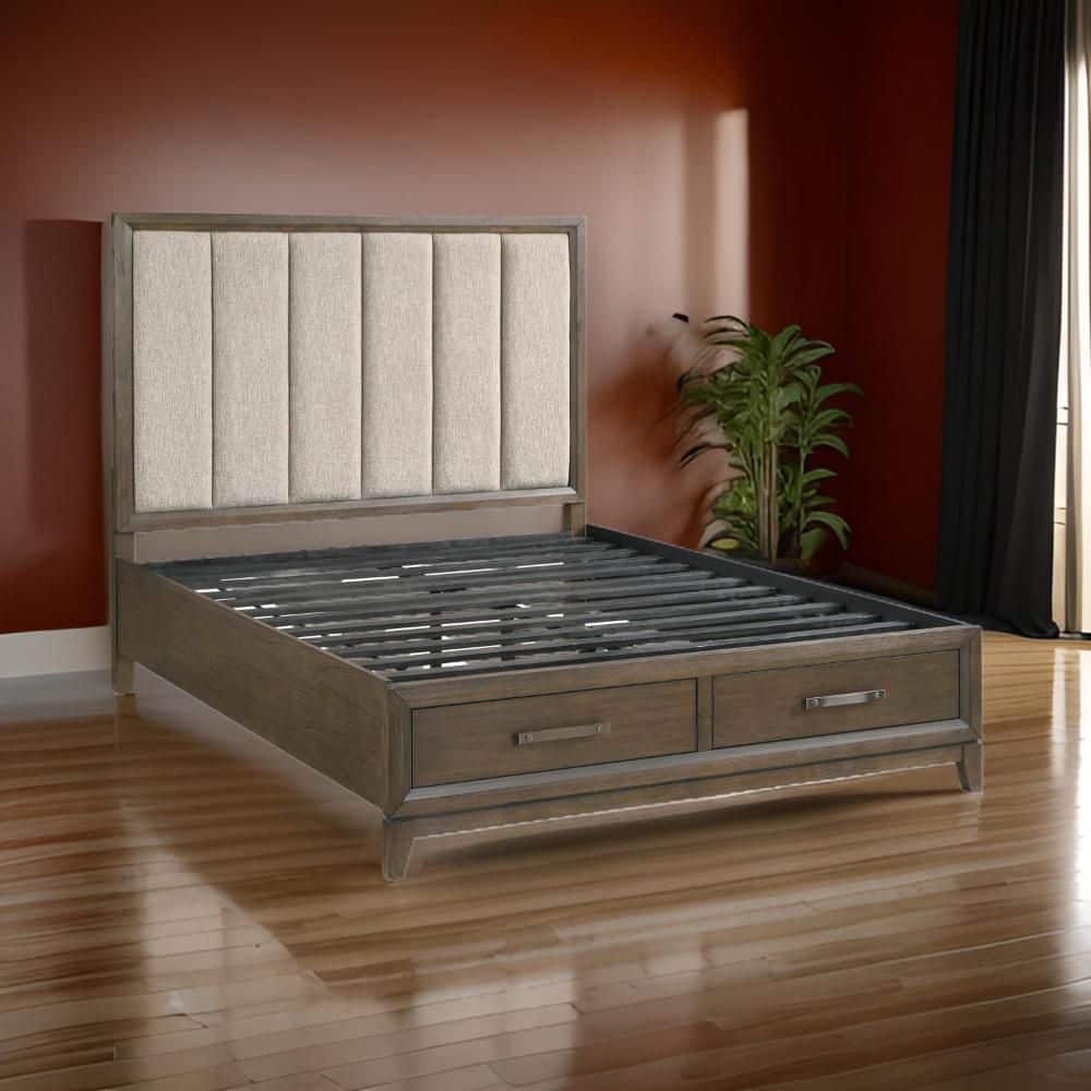 Benjara Wyn Brown, Beige and Black Wood Frame Queen Size Platform Bed ...