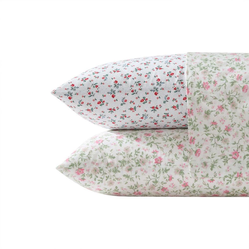 Laura Ashley Bonnie Floral 4-Piece Pink/Green Percale Cotton Full Sheet ...