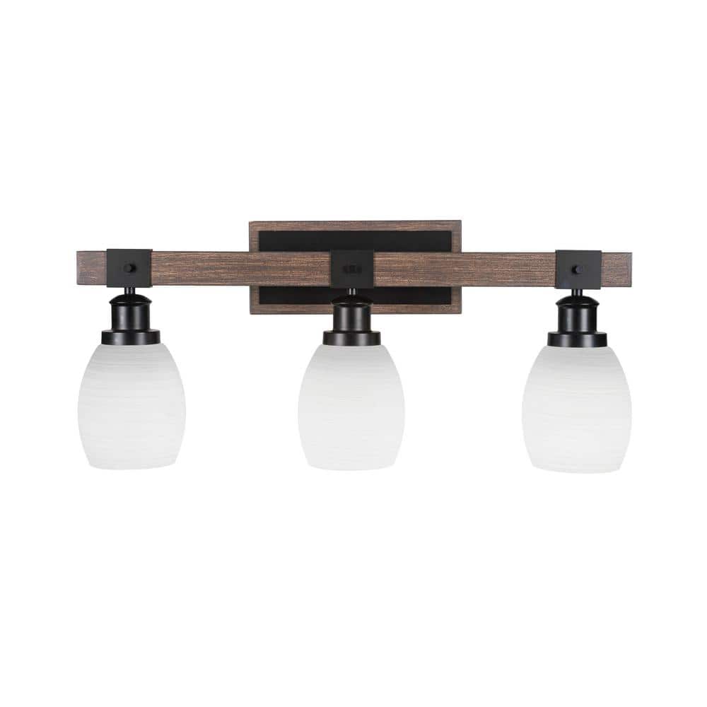 Richmond 25.25 in. 3-Light Vanity Light Matte Black and Painted Wood ...