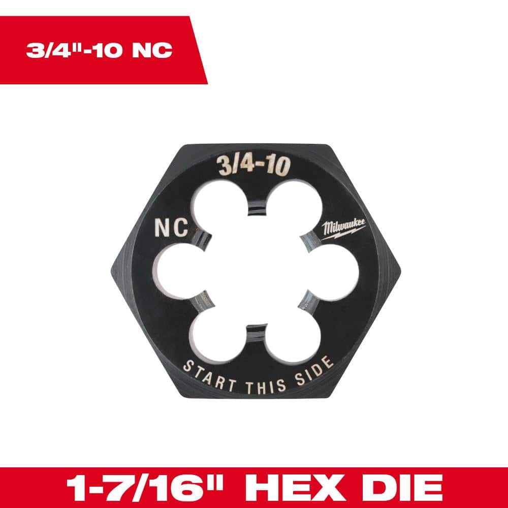Milwaukee 3/4 in. -10 NC 1-7/16 in. Hex Threading Die 49-57-5376 - The ...