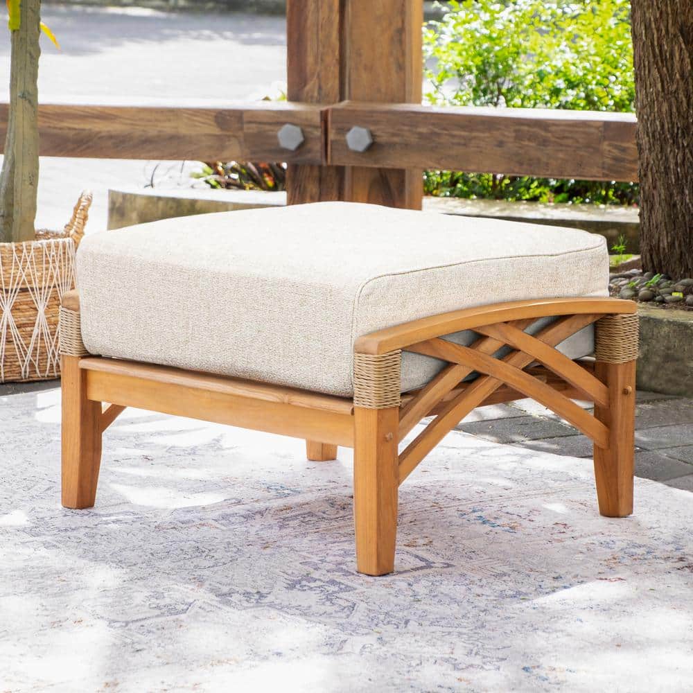 Cambridge Casual Carmel Natural Teak Wood Outdoor Ottoman with Tan ...
