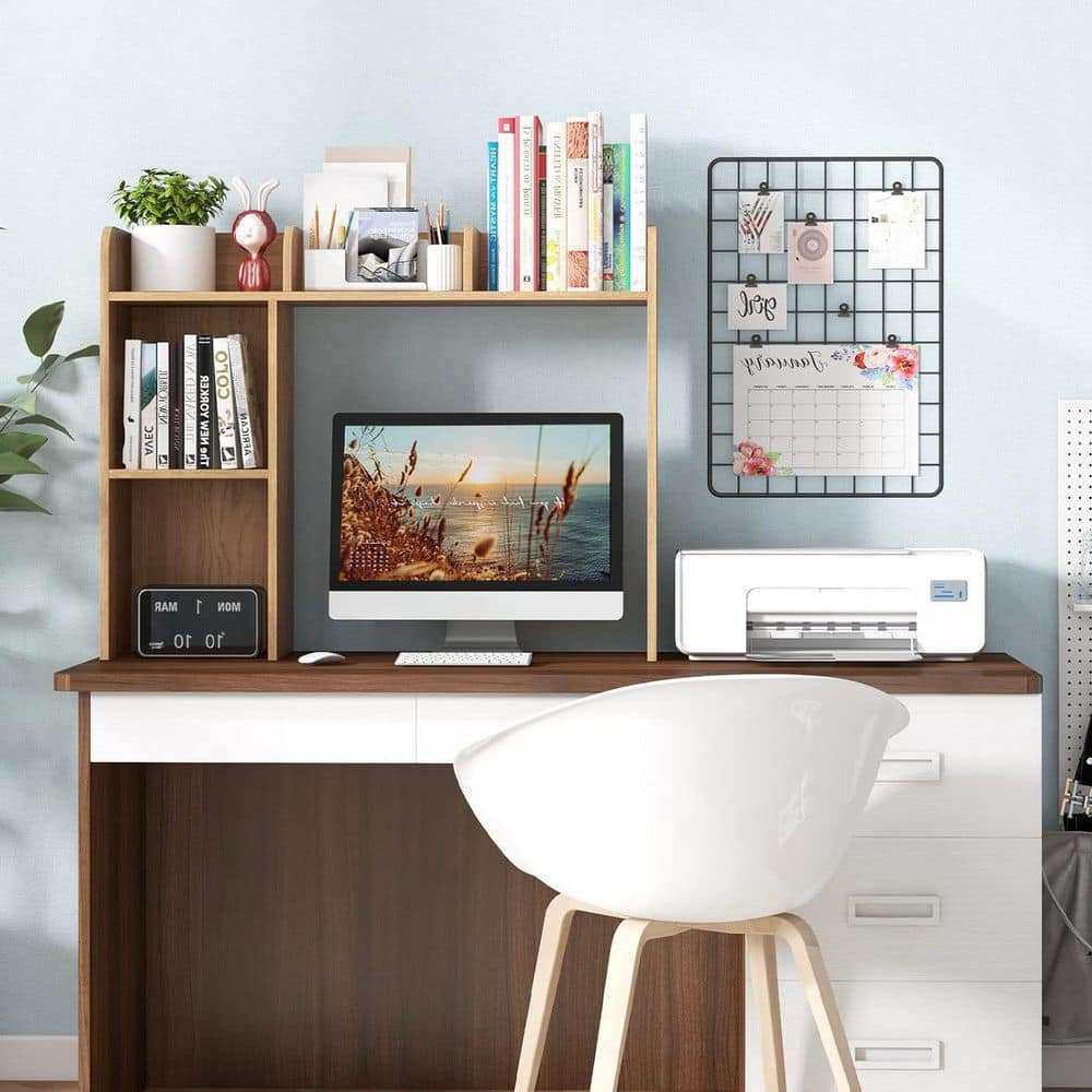 Beige 37 in. x 29 in. Wood Classic 3-Tier Desktop Hutch Z0C2KNKTMX ...