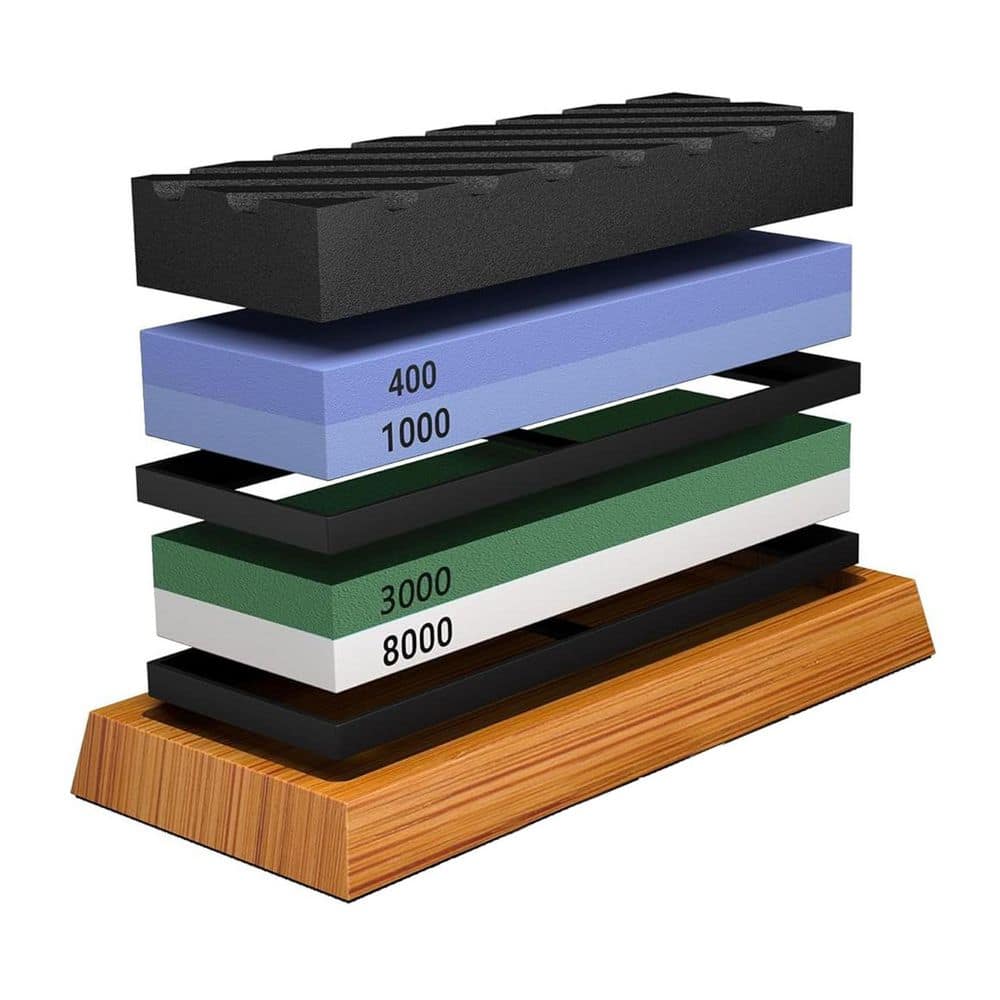 Anqtovp 7.1 in. 400/1000/3000/8000-Grit White Corundum Whetstone Bamboo ...