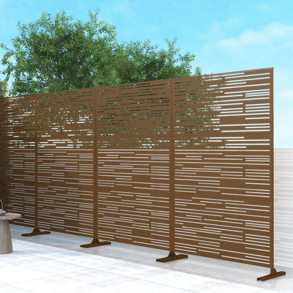 72 in. x 47 in. Brown Outdoor Metal Galvanized Privacy Screen Fence ...