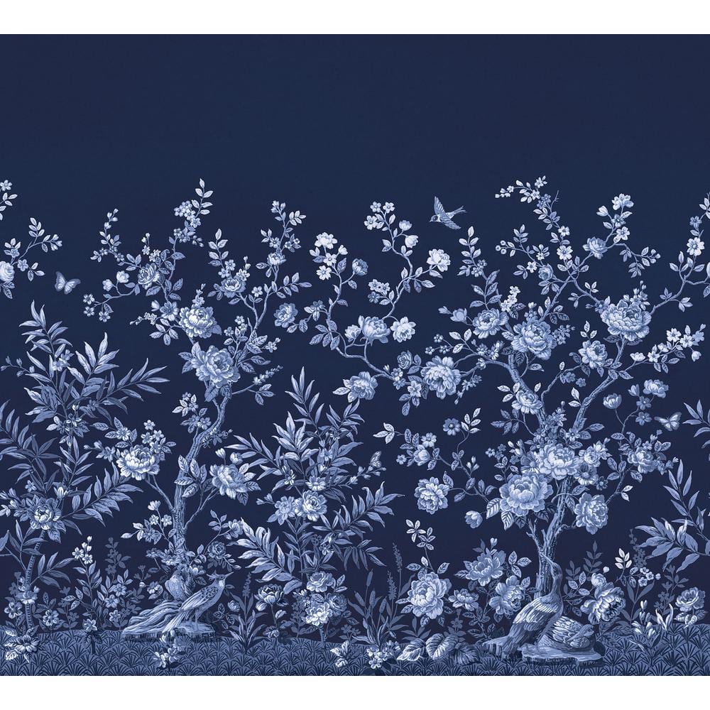 REMIX WALLS Twilight Chinoiserie Blue Midnight Blue Flowers Wall Mural ...