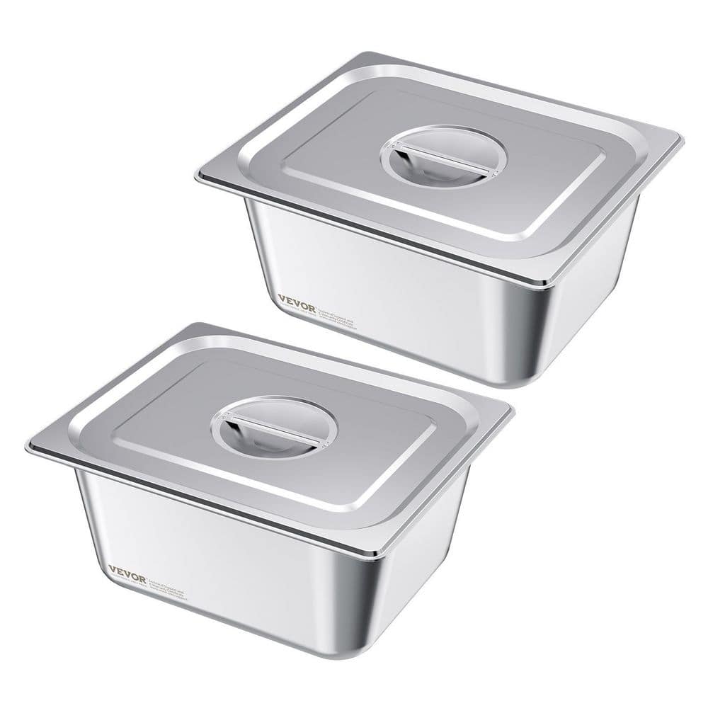 VEVOR 2 Pack Steam Hotel Pans, 36 qt. Silver Stainless Steel Roasting ...