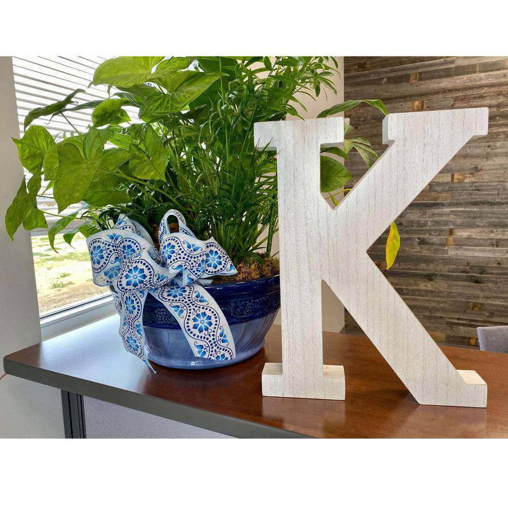 HomeRoots 16 in. Distressed White Wash Wooden Initial Letter K ...