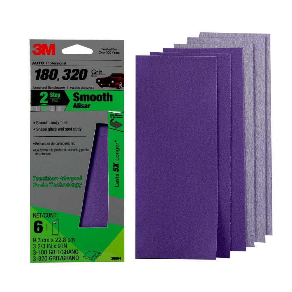 3M 3-2/3 in. x 9 in. 180/320 Grit Auto Performance PSF Sandpaper (36 ...