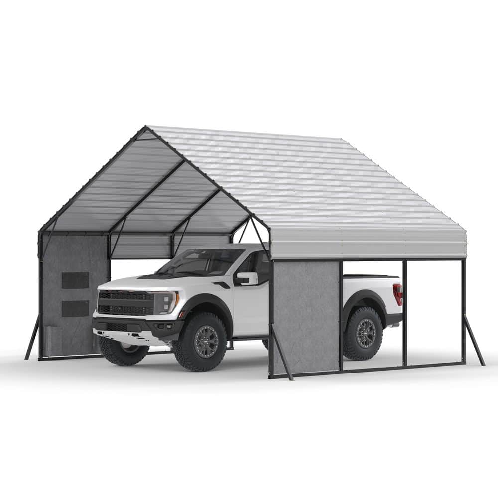 AURA OUTDOOR 15 ft. W x 20 ft. D Galvanized Steel Carport, Heavy Duty ...