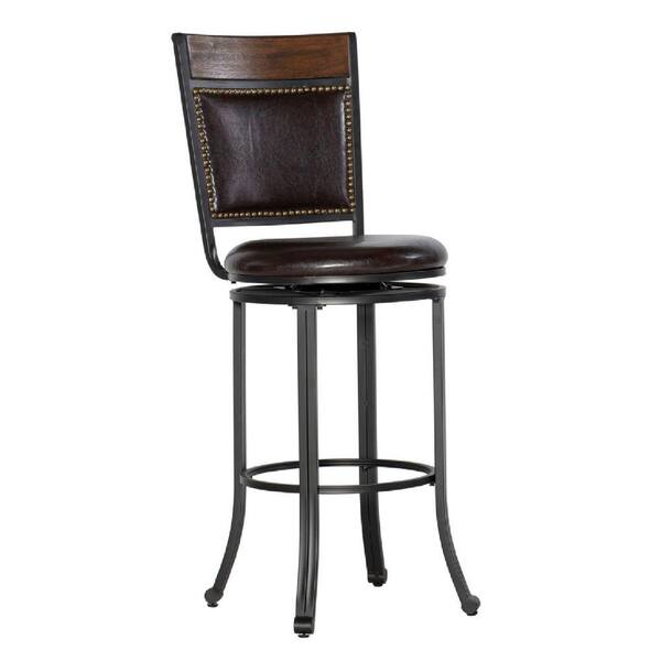 Benjara 45.63 in. Brown Bar Stool with Leatherette Upholstery and ...