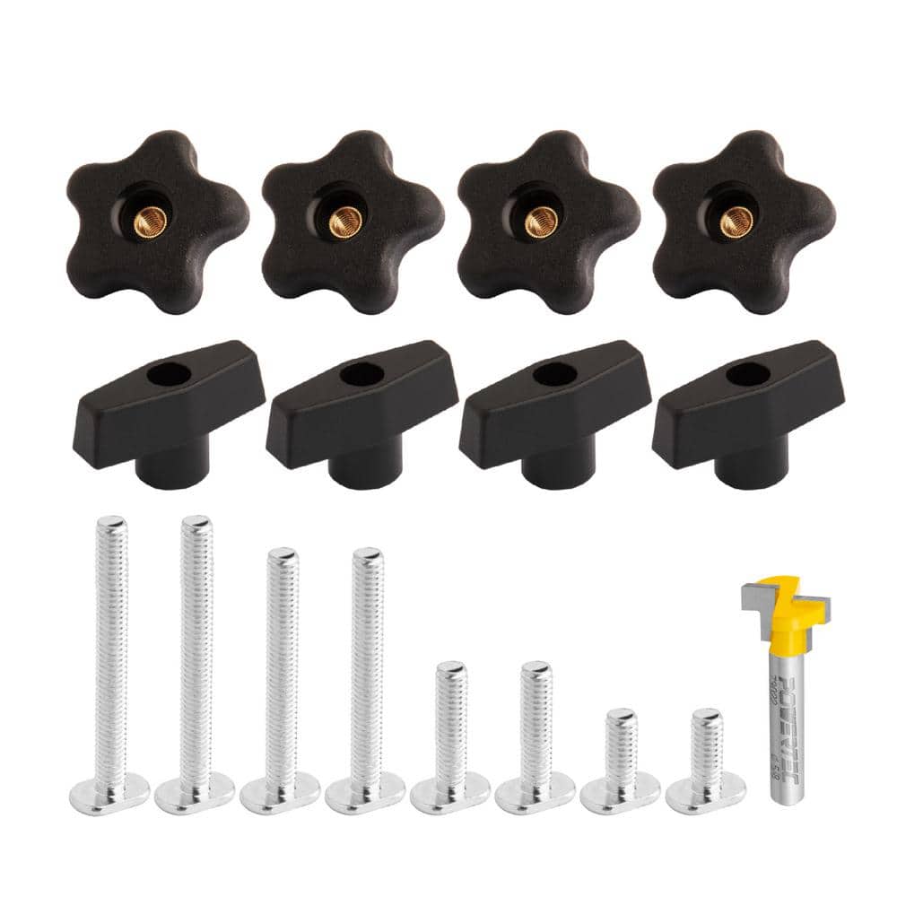 ‎POWERTEC 5/16-18 in. T Slot Bolts and Threaded Knobs Set with 5/8 in ...