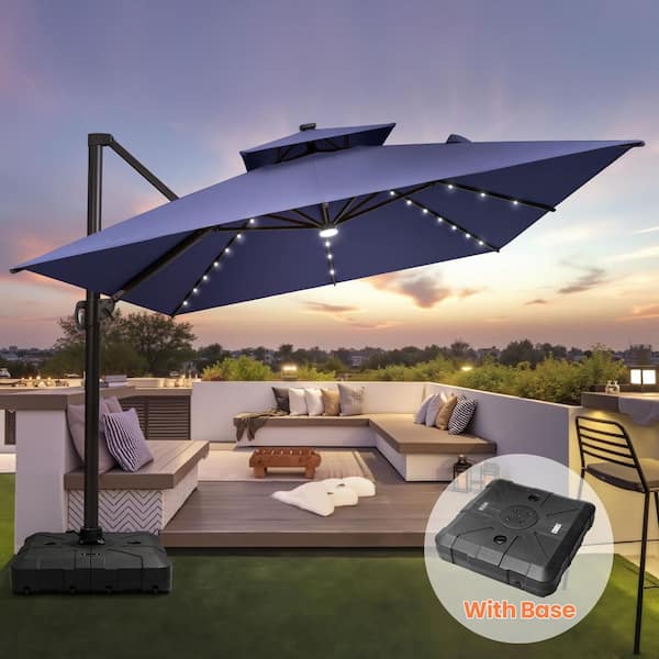 CLOUDFLY 11 ft. x 9 ft. Solar LED Cantilever Umbrella Rotation Outdoor ...