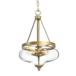 KAWOTI 4 Light Brushed Gold Shaded Pendant Light with Clear Glass Shade ...