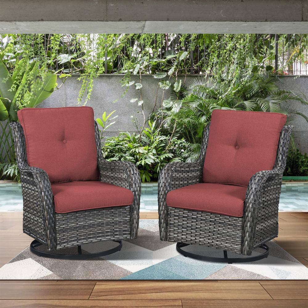 Gymojoy Carolina Gray Wicker Outoor Glider with Red Cushions GM024-5 ...