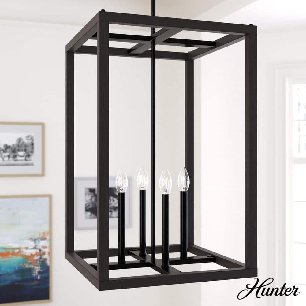 Hunter Squire Manor 4-Light Matte Black Lantern Pendant Light 19677 - The Home Depot