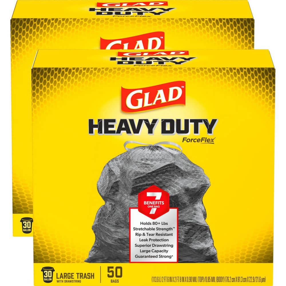 Glad 30 Gal. Heavy Duty Large Drawstring Outdoor Unscented Black Trash ...